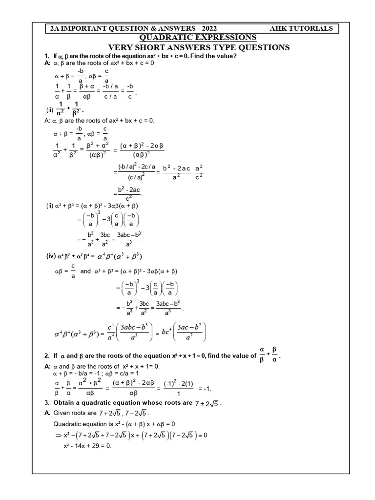 Senior Maths 2a Solutions | PDF | Quadratic Equation | Mathematics