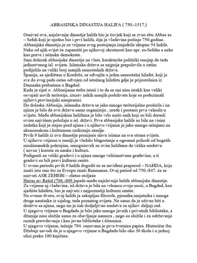 Abbasijska Dinastija Halifa Za Učenike | PDF