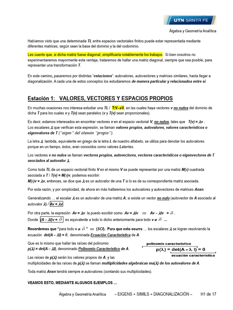 12-Diagonalizacion Con Eigens y Simils | PDF | Valores propios y vectores propios | Espacio ...