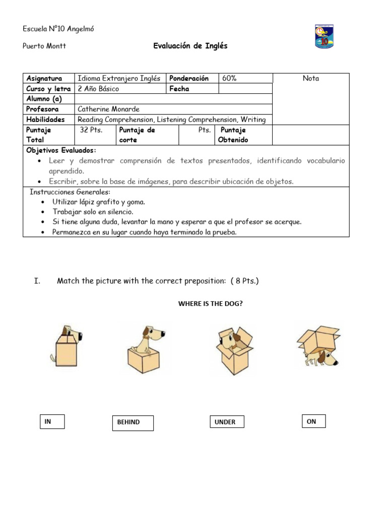 Prueba de Ingles 2 Basico | PDF