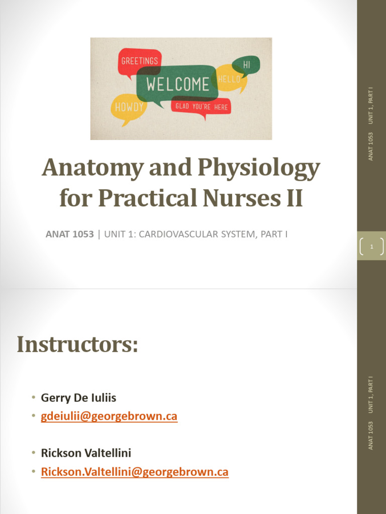 ANAT 1053 Unit 1 Cardiovascular System, Part I Lecture Slides Prof ...