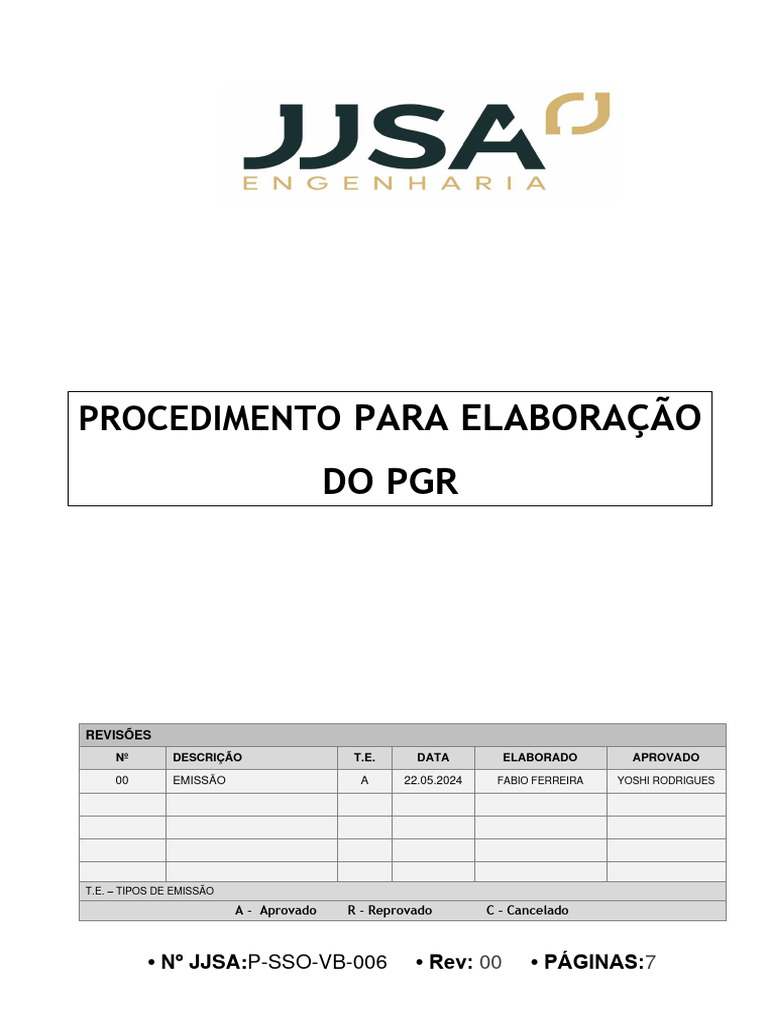 Procedimento para Elaboração do PGR | PDF | Engenharia