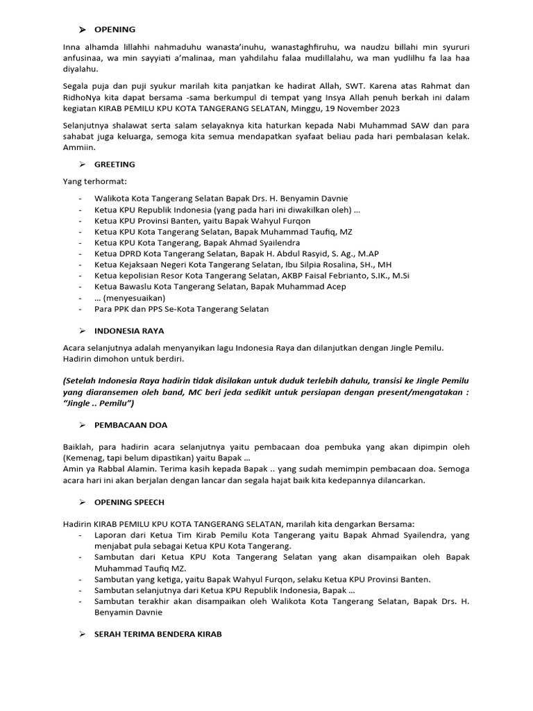 Script Naskah MC Kirab Pemilu | PDF | Perjalanan | Seni