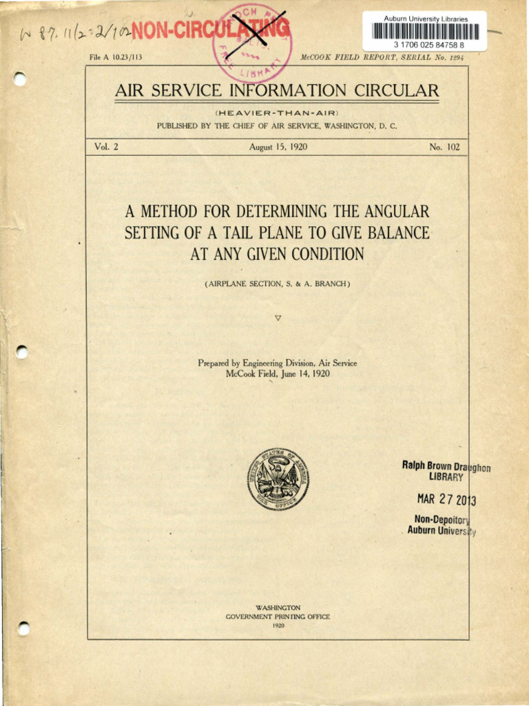 Method For Determining The Angular Setting of A Tail Plane To Give ...