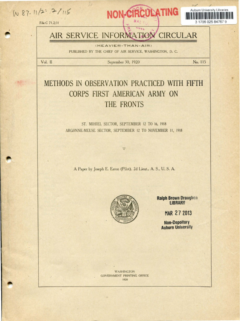 Methods in Observation Practiced With Fifth Corps First American Army ...