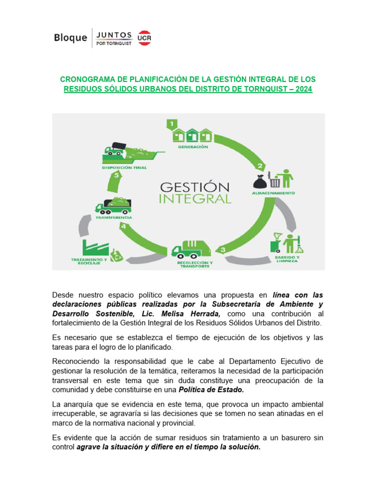 Cronograma de La Planificación de La Gestión Integral de Los Residuos ...