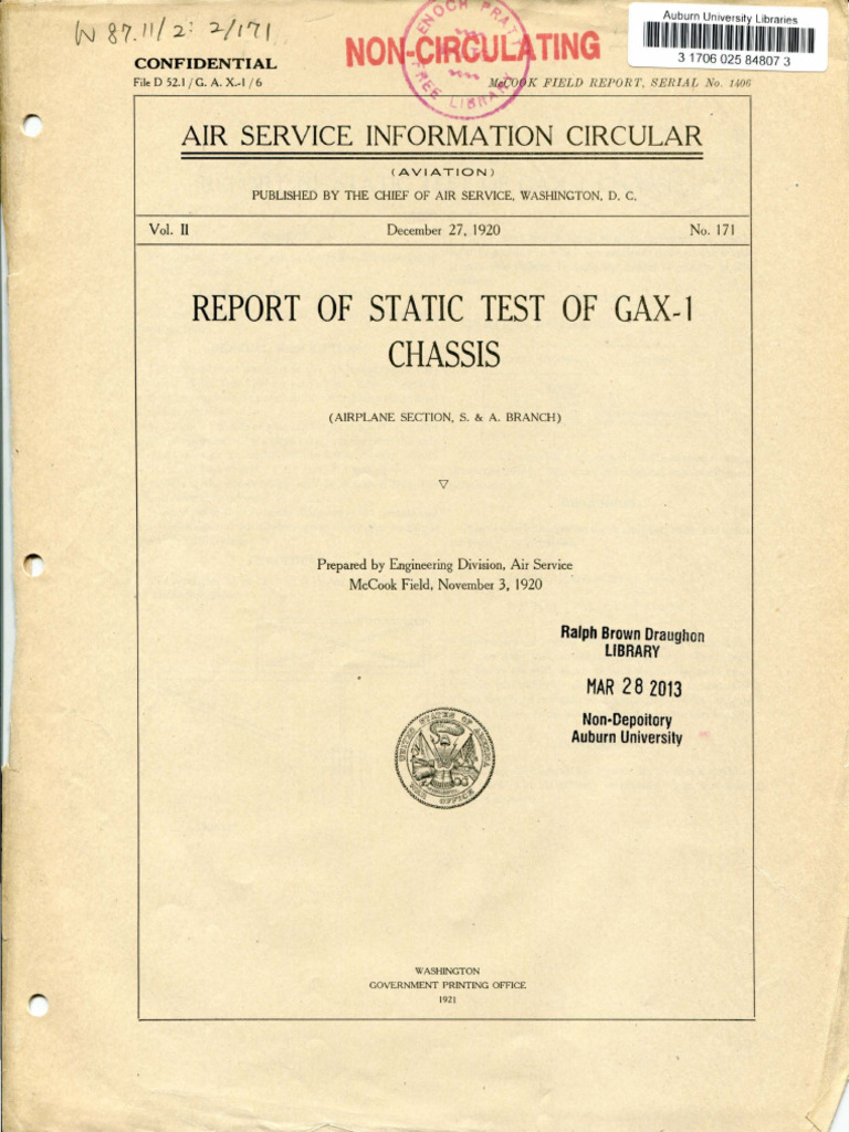 Report of Static Test of GAX-1 Chassis (27 December 1920) | PDF