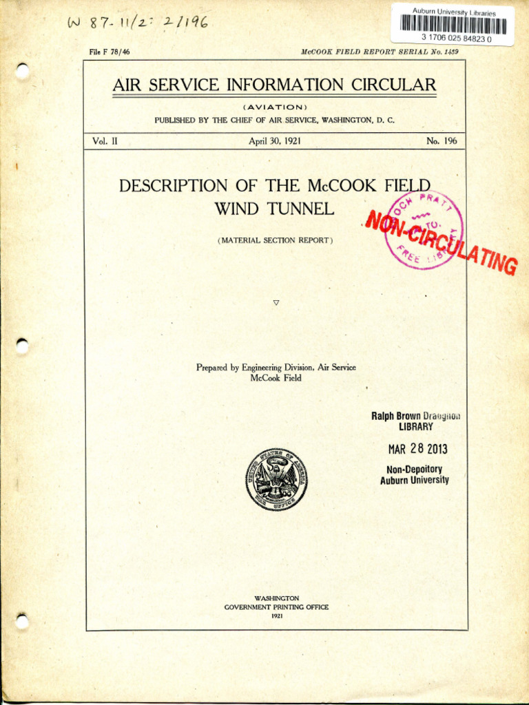 Description of The McCook Field Wind Tunnel (30 April 1921) | PDF ...