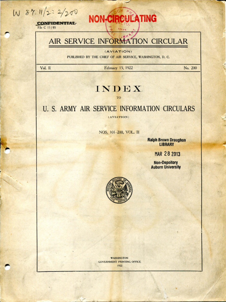 Index To U. S. Army Air Service Information Circulars (Aviation) Nos ...