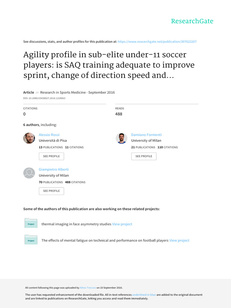 Agility Profile in Sub-Elite Under-11 Soccer Players | PDF