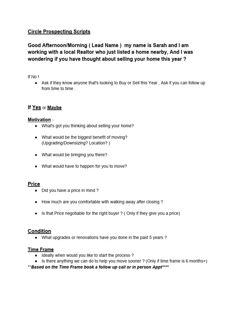 Circle Prospecting Scripts | PDF