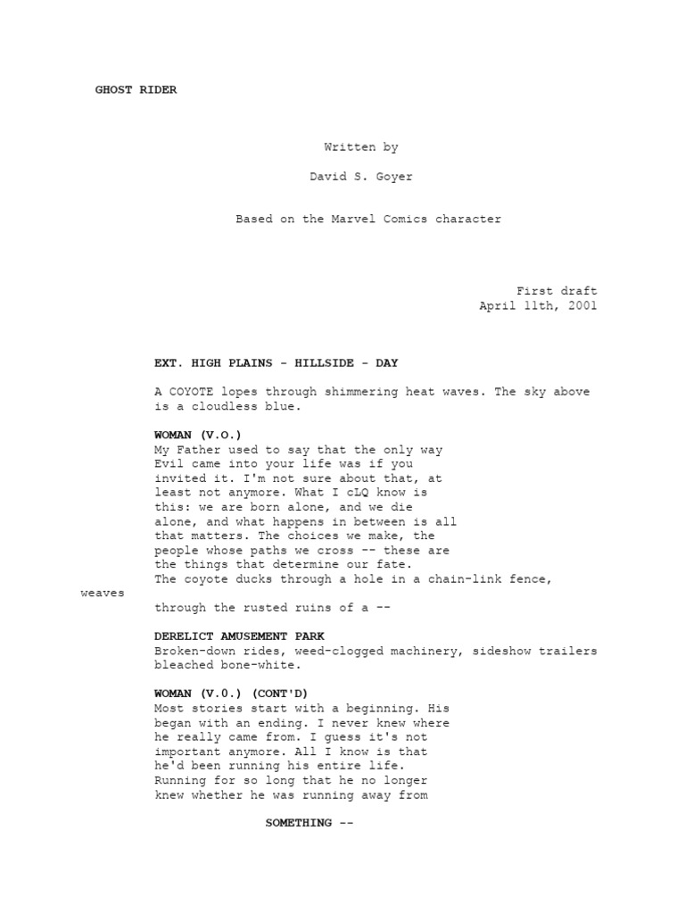Ghost Rider (2002) Script by David S. Goyer | PDF