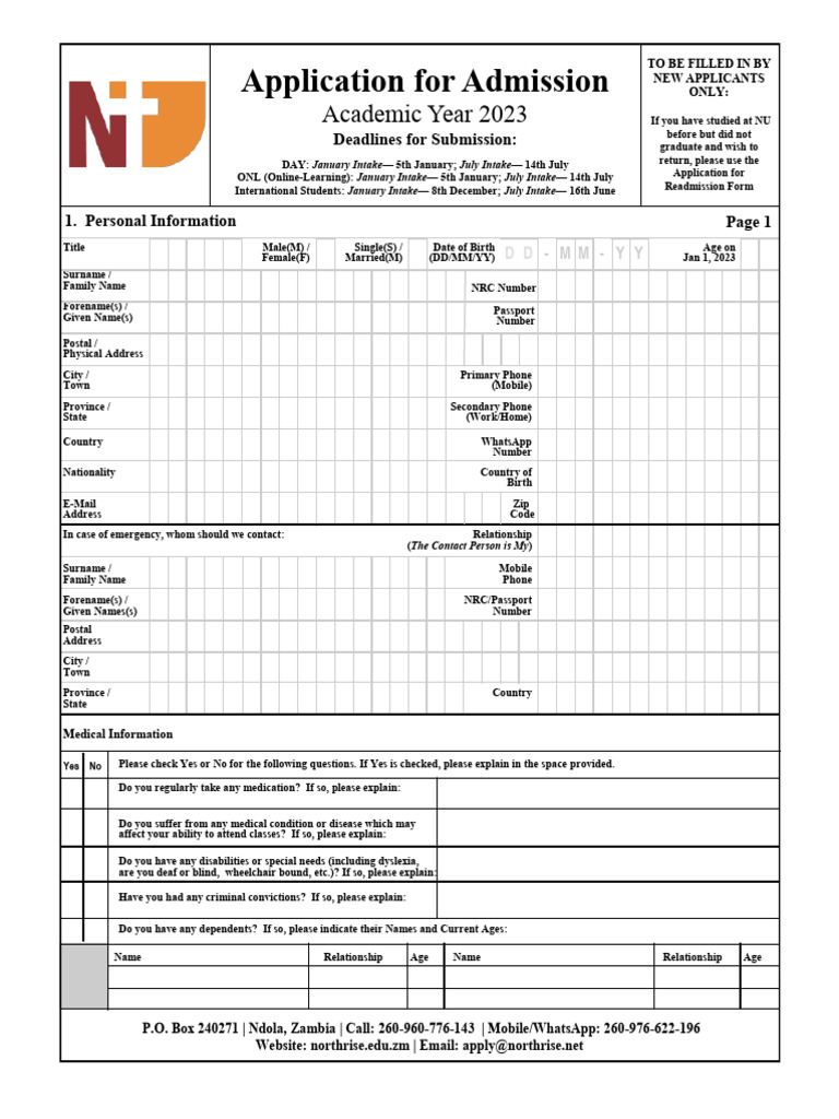 Northrise University Admission Application 2023 | PDF | Bachelor's ...