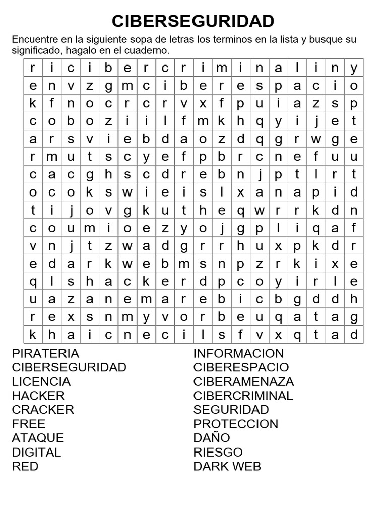 Sopa de Letras de Términos de Ciberseguridad | PDF | Juegos y actividades