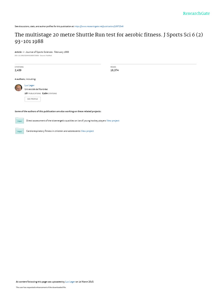 Aerobic Fitness: 20m Shuttle Run | PDF | Statistical Analysis ...