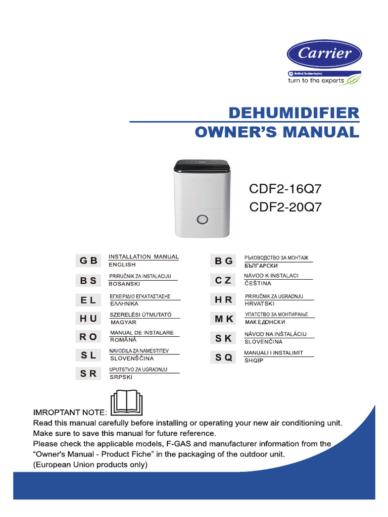 Dehumidifier Owner's Manual CDF2-16Q7 | PDF | Leak | Ac Power Plugs And ...