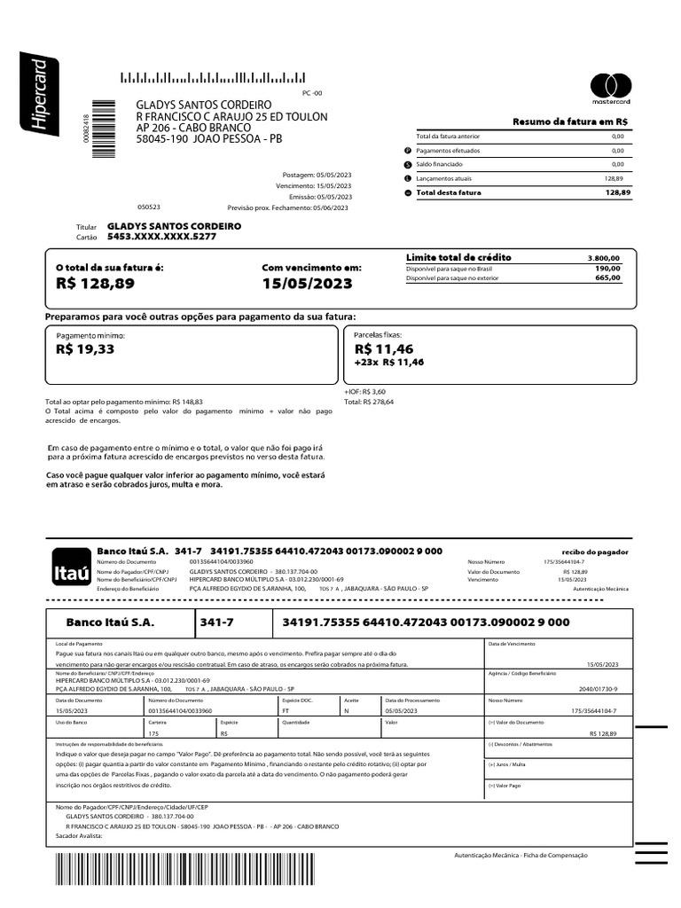 Fatura Cartaobusiness5277 2023-05 | PDF | Juros | Economias