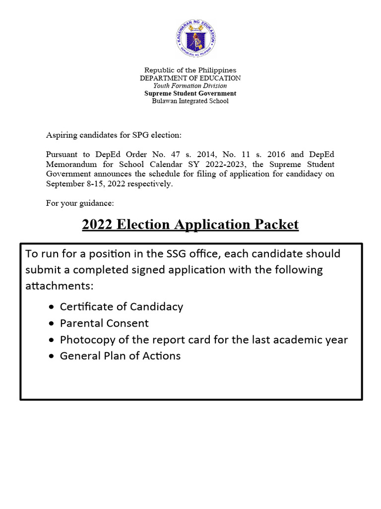 SSG Election Guidelines 2022-2023 | PDF | Government | Elections