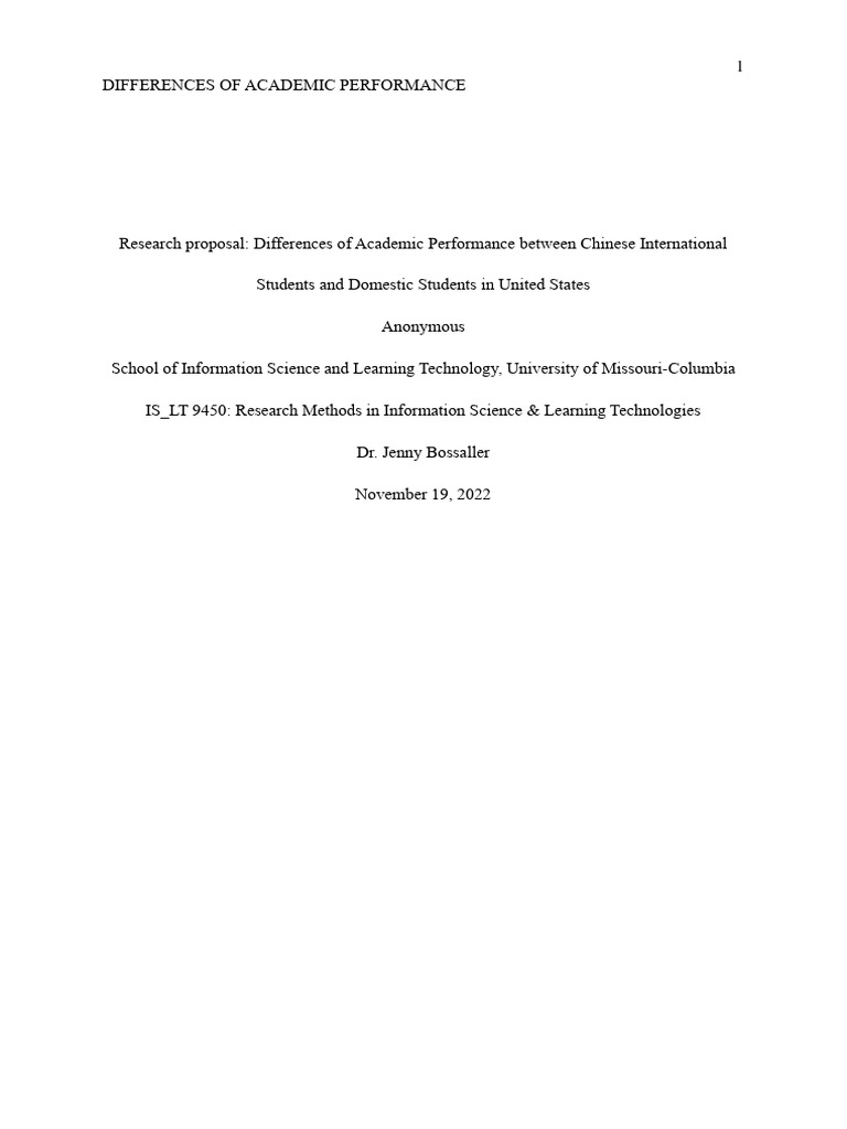 research proposal differences of academic performance between chinese international students and ...