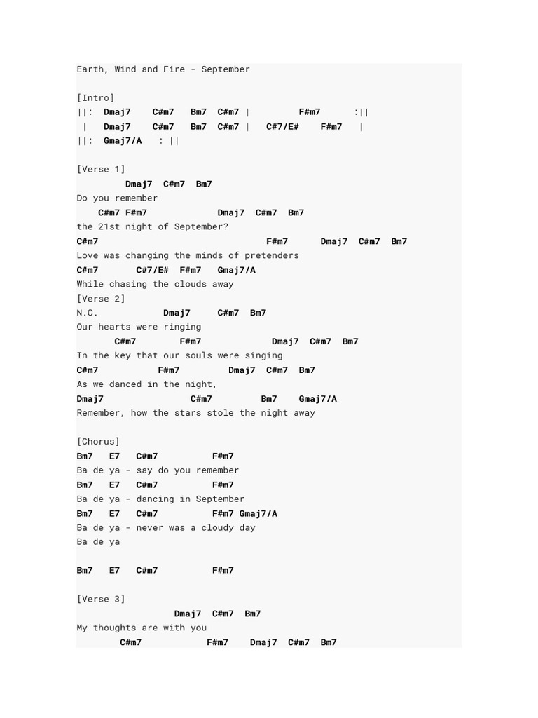 Earth, Wind and Fire - September Lyrics | PDF | Poetry