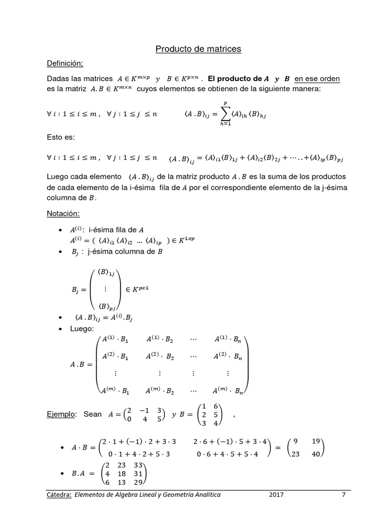 Propiedades del Producto de Matrices | PDF | Matriz (Matemáticas ...