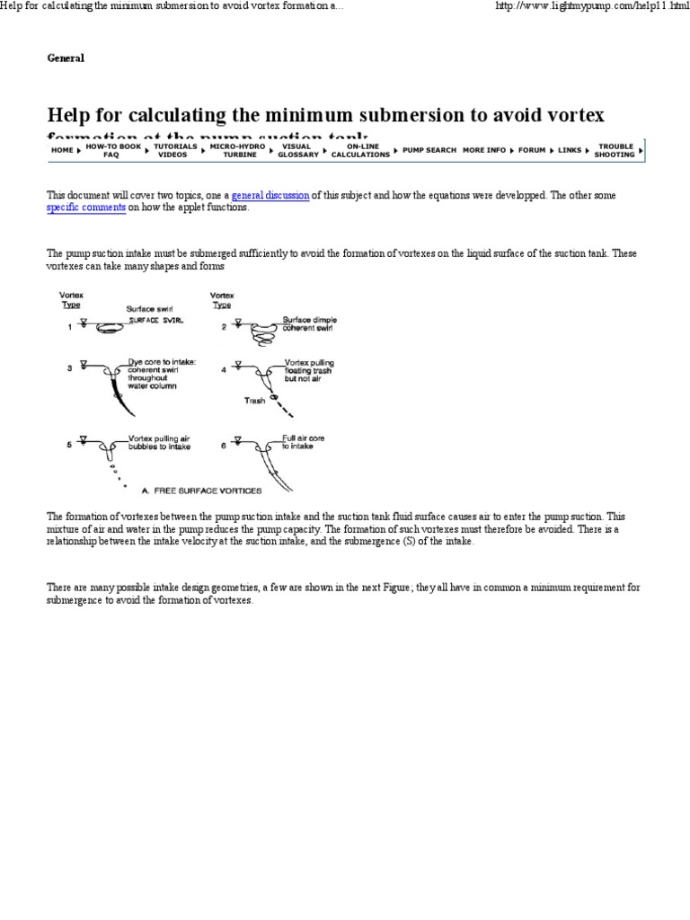 Submergence Requirements For Intake | PDF | Vortices | Pump