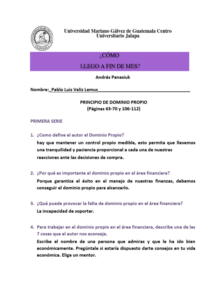Dominio Propio y Finanzas Personales | PDF