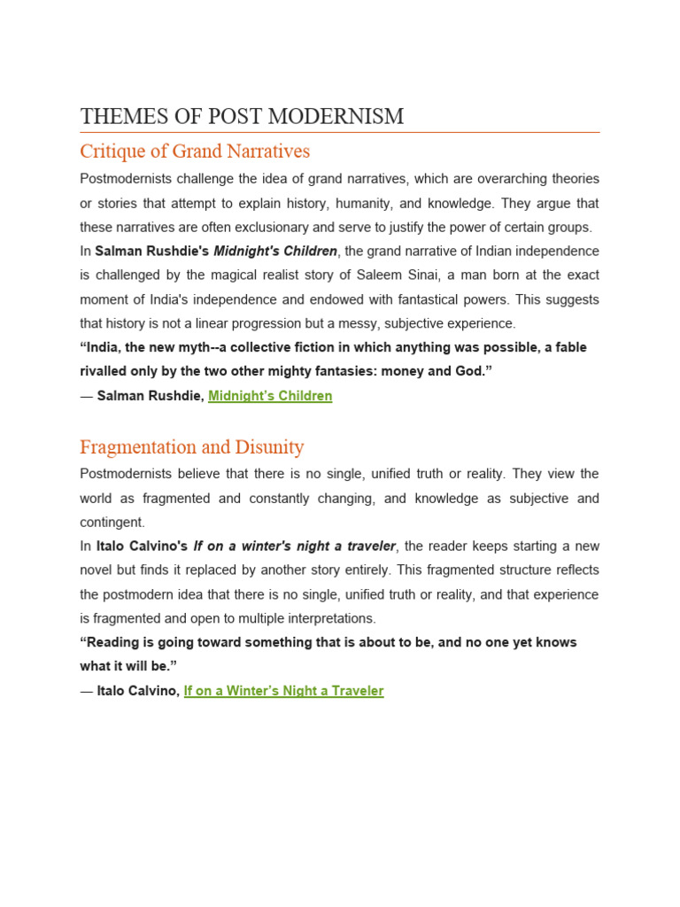 Themes of Post Modernism | Download Free PDF | Postmodernism ...