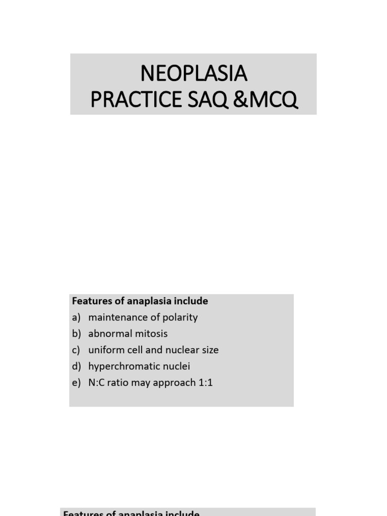 Neoplasia Practice SAQ MCQ | PDF | Neoplasms | Cancer