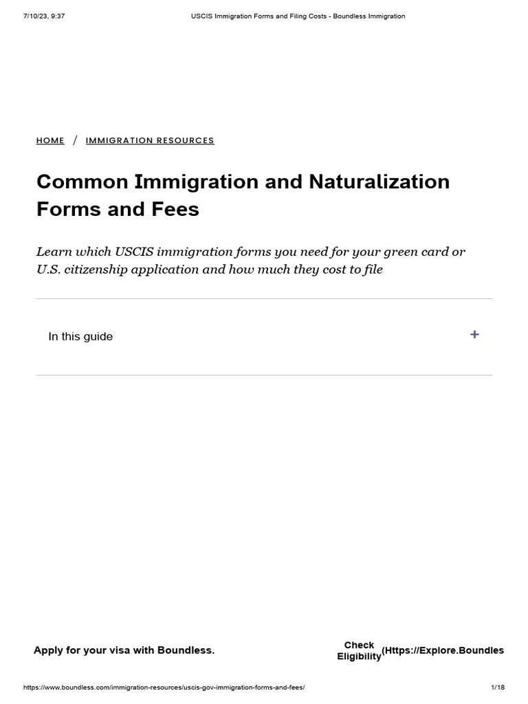 USCIS Forms and Filing Costs | PDF | Citizenship Of The United States ...