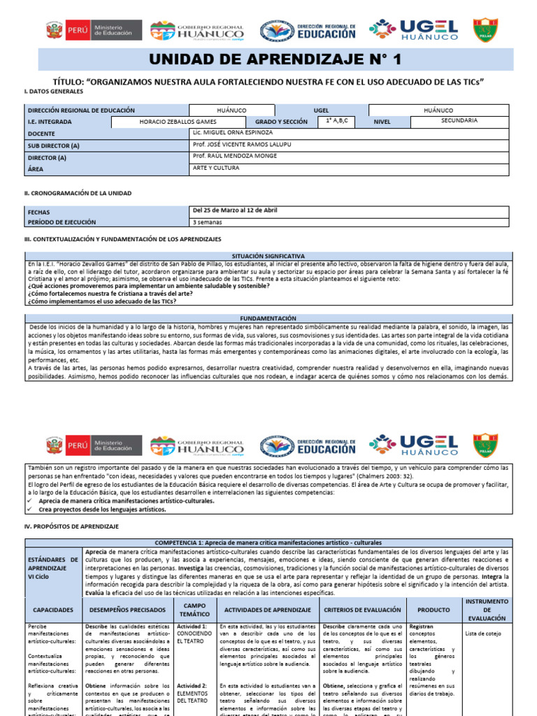 UNIDAD DE APRENDIZAJE 1 AyC-2024 | PDF | Aprendizaje | Teatro