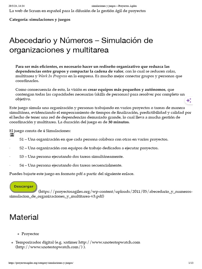Simulación de Multitarea en Organizaciones | PDF | Scrum (desarrollo de software) | Economias