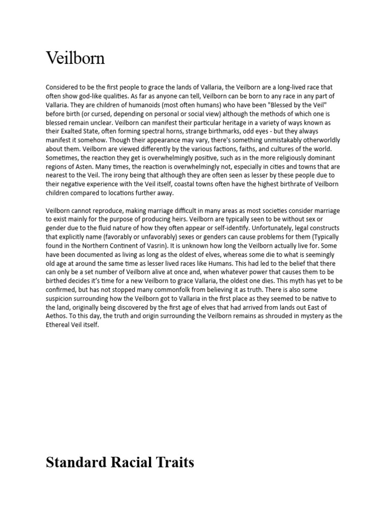 Veilborn Ancestry - Level 9 | PDF | Philosophy | Religion & Spirituality