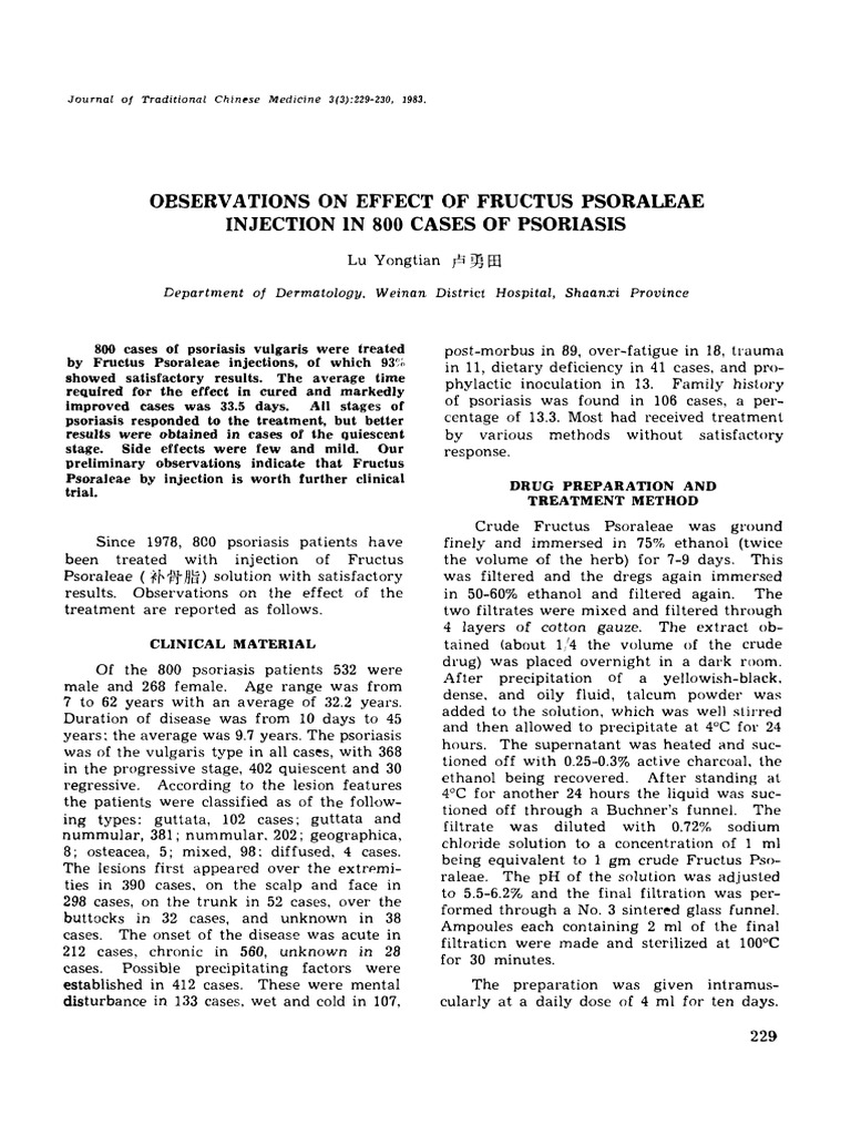 Observations On Effect of Fructus Psoraleae Injection in 800 Cases of ...