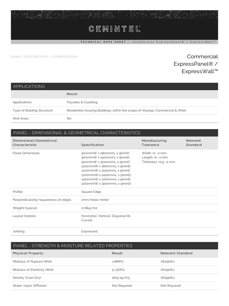 Cemintel Technical Data Sheet Commercial ExpressPanel ExpressWall | PDF ...