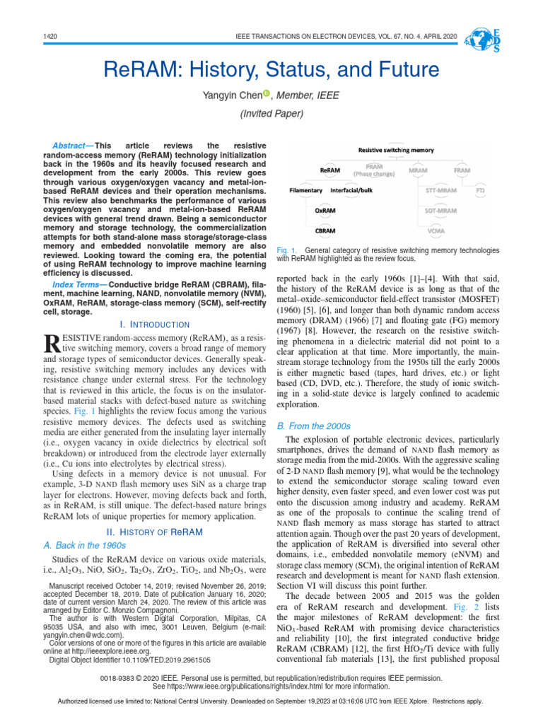 ReRAM History Status and Future | PDF | Computer Memory | Flash Memory
