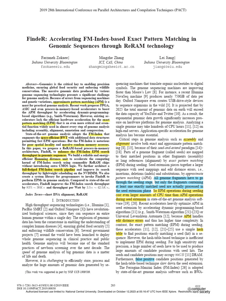 FindeR - Accelerating FM Index Based Exact Pattern Matching in Genomic ...