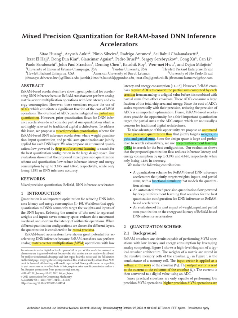 Mixed Precision Quantization For Reram Based Dnn Inference Accelerators Pdf Analog To