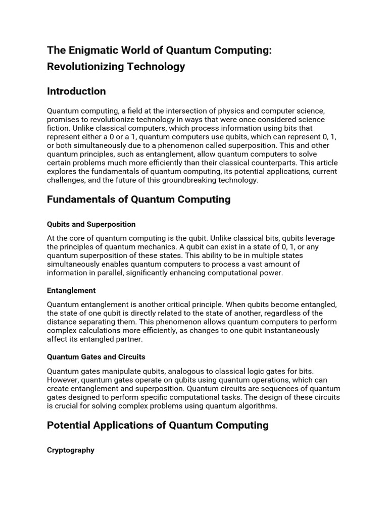 The Enigmatic World of Quantum Computing Revolutionizing Technology | PDF | Quantum Computing ...
