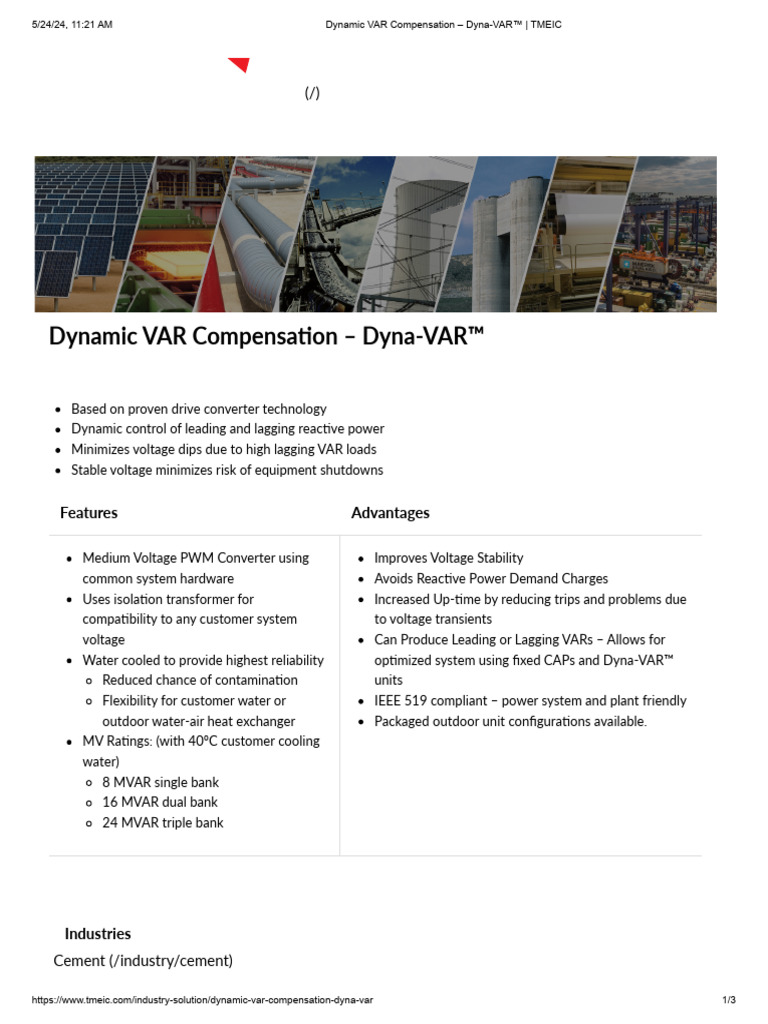 Dynamic VAR Compensation - Dyna-VAR™ - TMEIC | PDF | Electric Power | Electricity