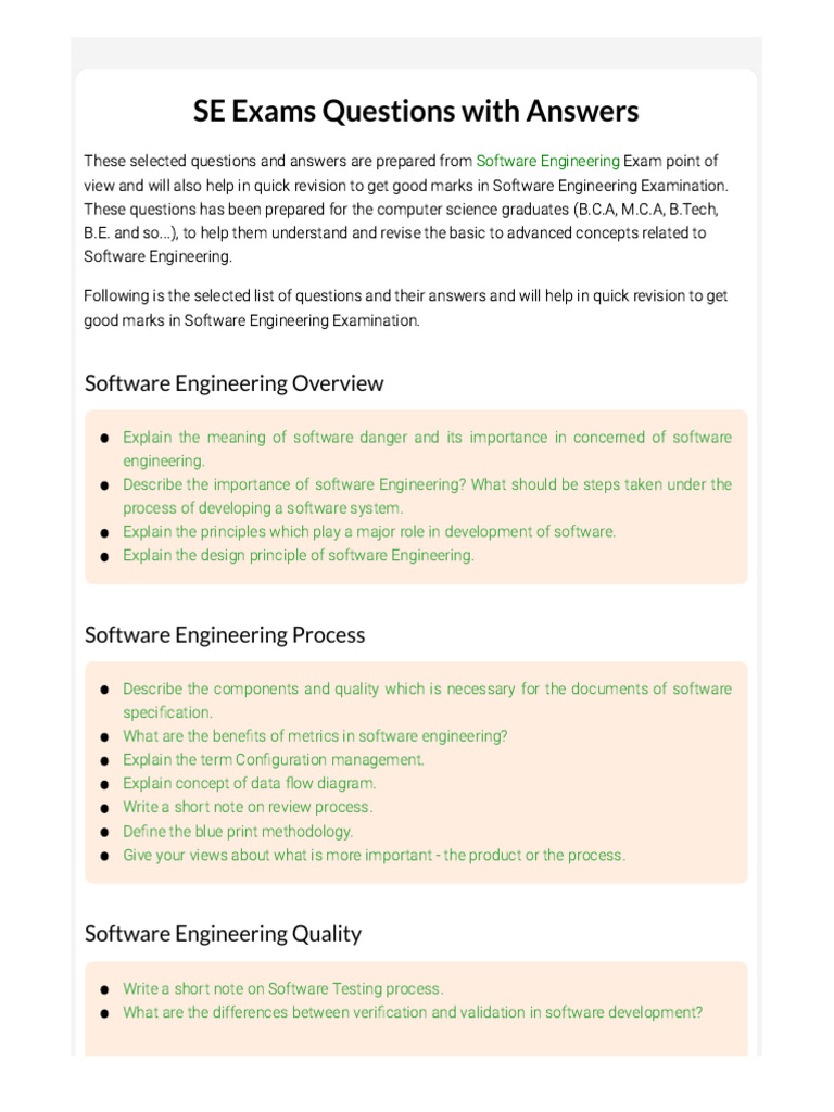 SE Exams Questions With Answers | PDF | Software Testing | Software