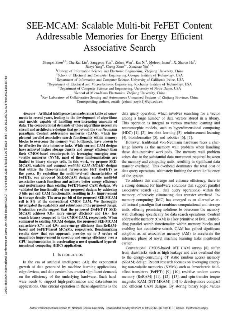 SEE-MCAM Scalable Multi-Bit FeFET Content Addressable Memories For ... SEE-MCAM Scalable Multi-Bit FeFET Content Addressable Memories For ...