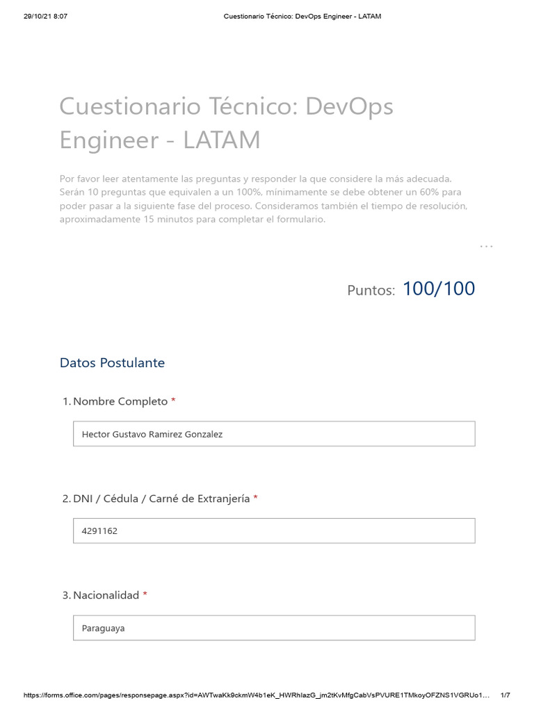 Cuestionario Técnico - DevOps Engineer - LATAM | PDF | Informática | Tecnologías de la información