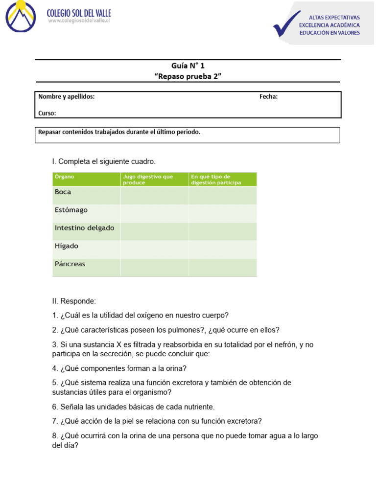 Guía #1 "Repaso Prueba 2" | PDF