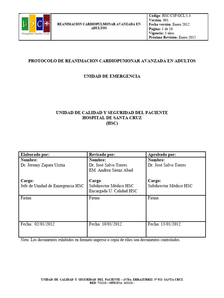 Protocolo RCP | PDF | Reanimación cardiopulmonar | Paro cardíaco