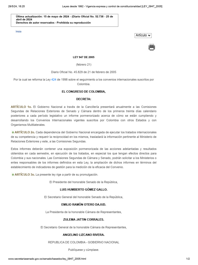 Ley 0947 2005 | PDF | Colombia | Gobierno