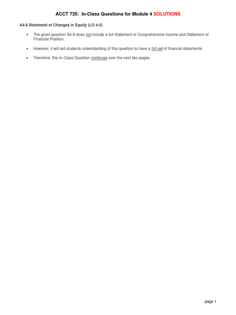 ACCT 735 Module 4 Solutions Overview | PDF | Retained Earnings | Dividend