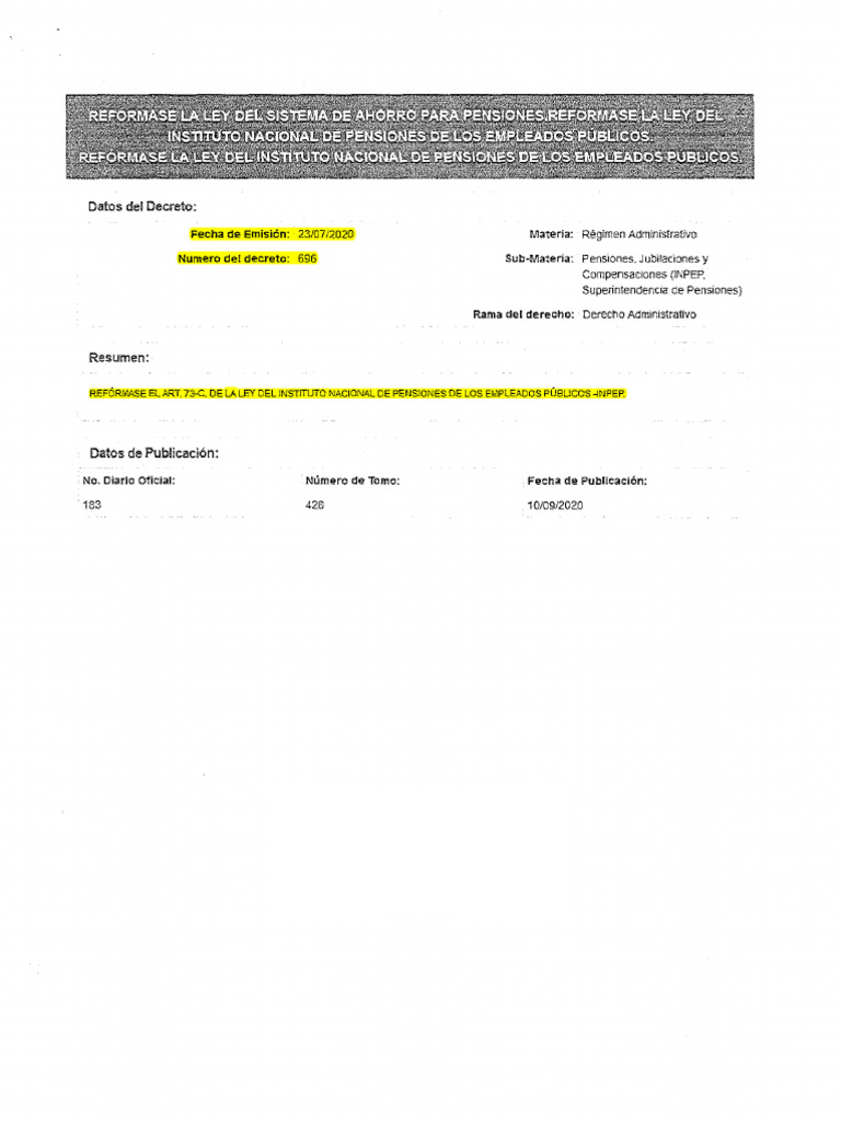 Reforma Art. 73-C Ley INPEP 2020 | PDF | Pensión | El Salvador