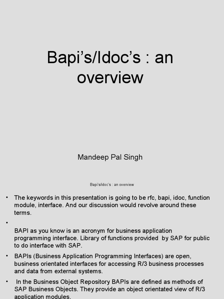 Bapi Idoc Presentation | PDF | Application Programming Interface | Electronic Data Interchange