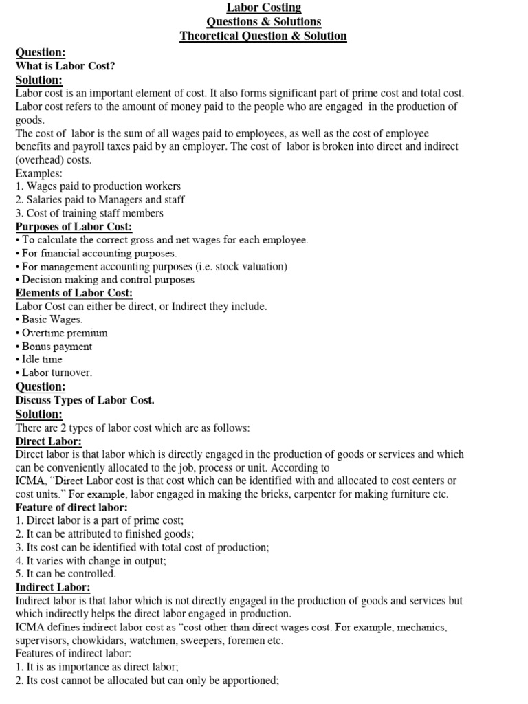 Labor Costing (Math Solution) | PDF | Cost Of Living | Piece Work
